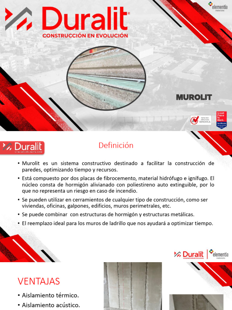 Sistema Constructivo Murolit Duralit | PDF | Aislamiento térmico ...