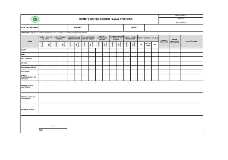 Formato Control Fisico de Plagas y Vectores | PDF