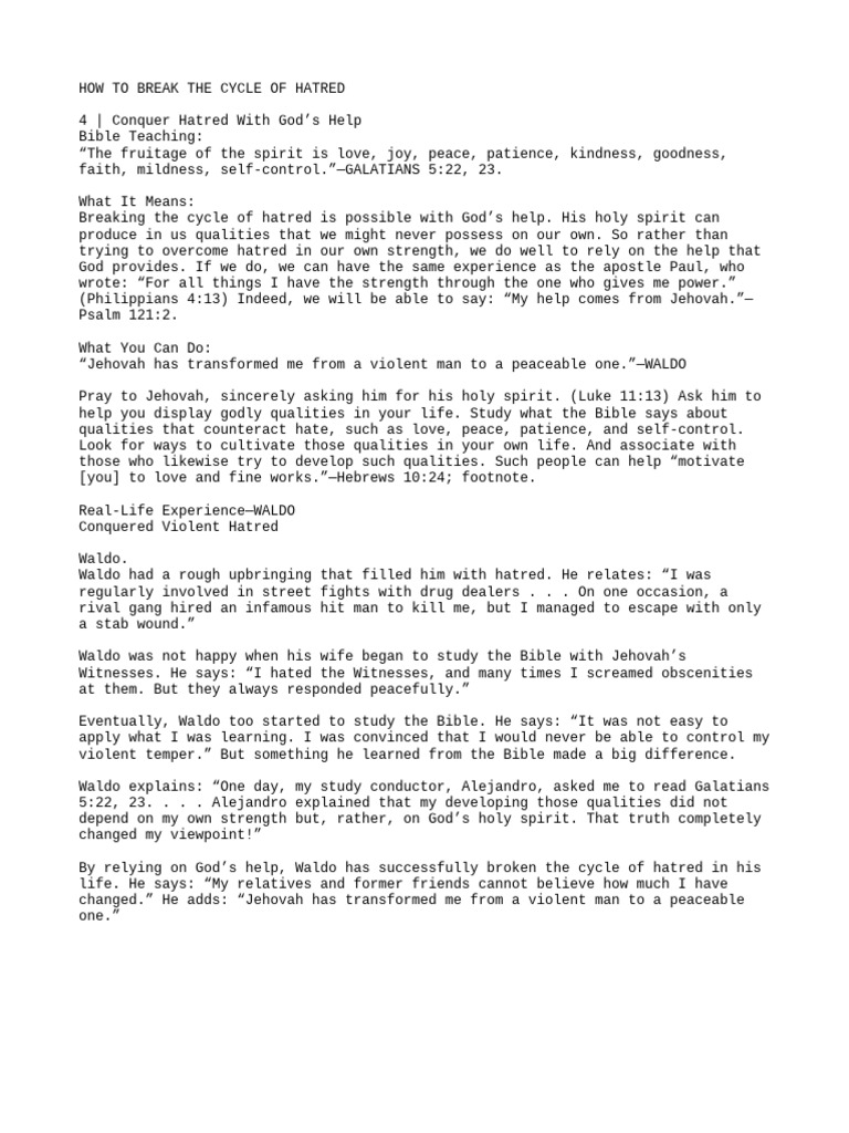 005 - 4 Conquer Hatred With God's Help | PDF | Patience | Religious ...