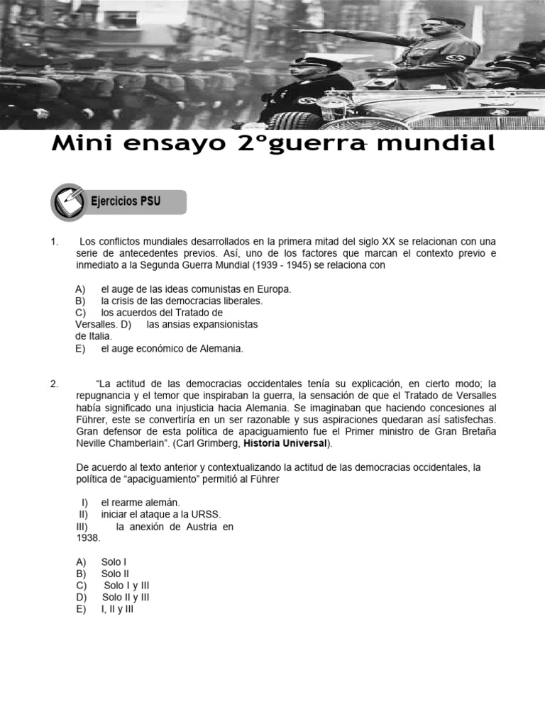 Taller Historia Universal 6 - La Segunda Guerra Mundial | PDF | Segunda ...