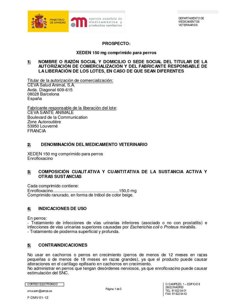 XEDEN 150 mg: Uso en Perros | PDF | Infección del tracto urinario ...