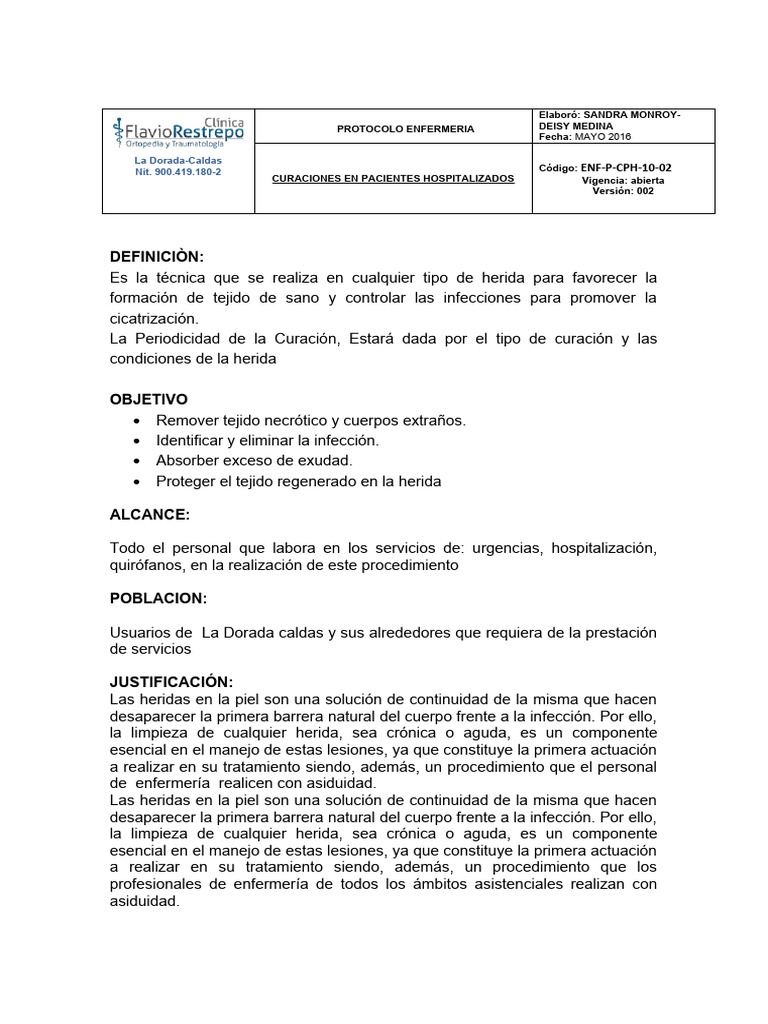 Protocolo de Curaciones en Enfermería | PDF | Herida | Curación