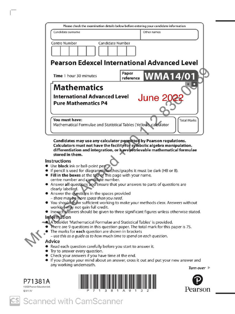 Edexcel IAL June 2022 P4 (Mr. Yousef Ahmed) | PDF