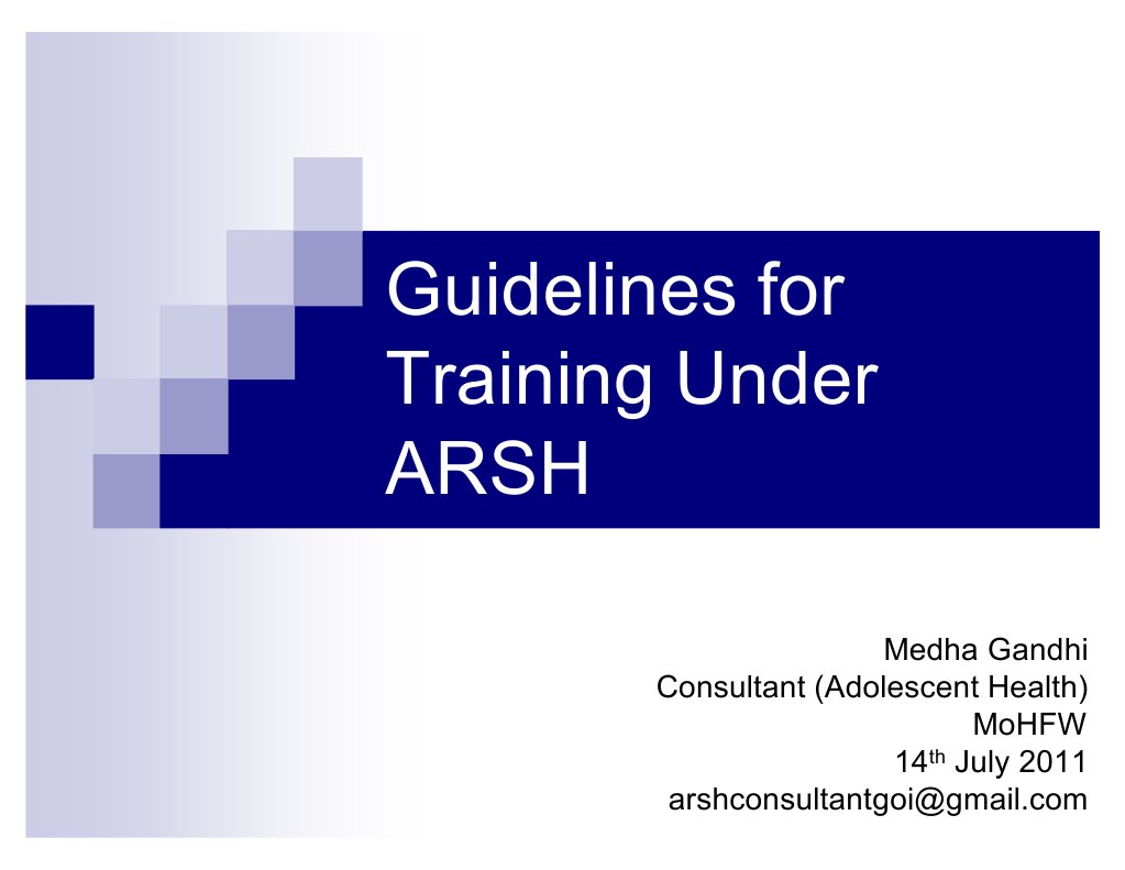 Guidelines For Training Under ARSH For NIHFW 14.7.11 | PDF ...