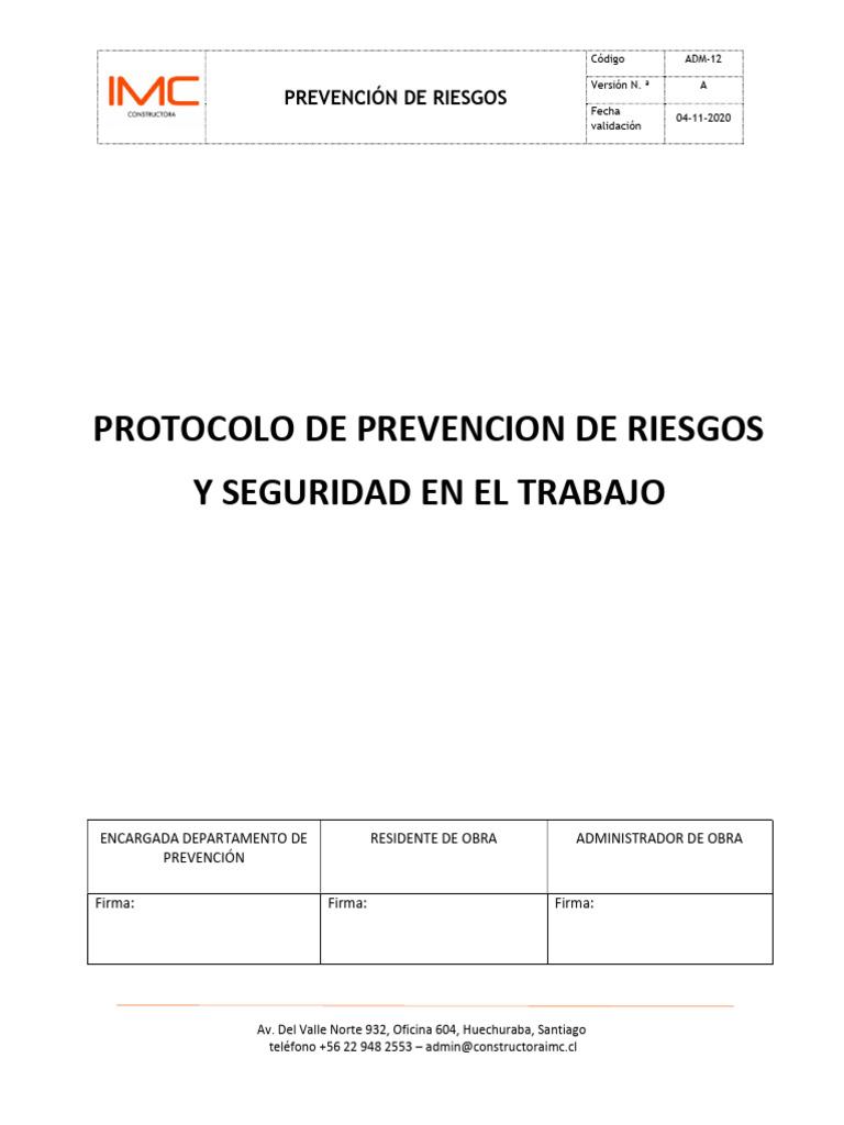Protocolo Prevencion de Riesgos | PDF | Seguridad y salud ocupacional | Business