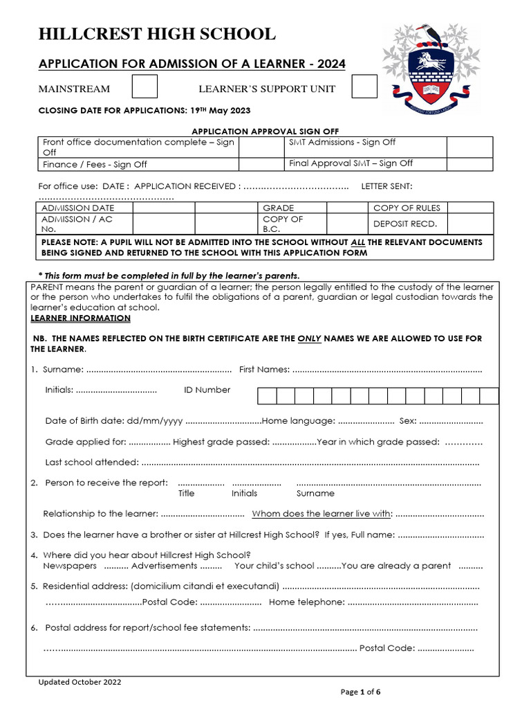 153 - Hhs Learner Application Form 2024 | PDF | Information