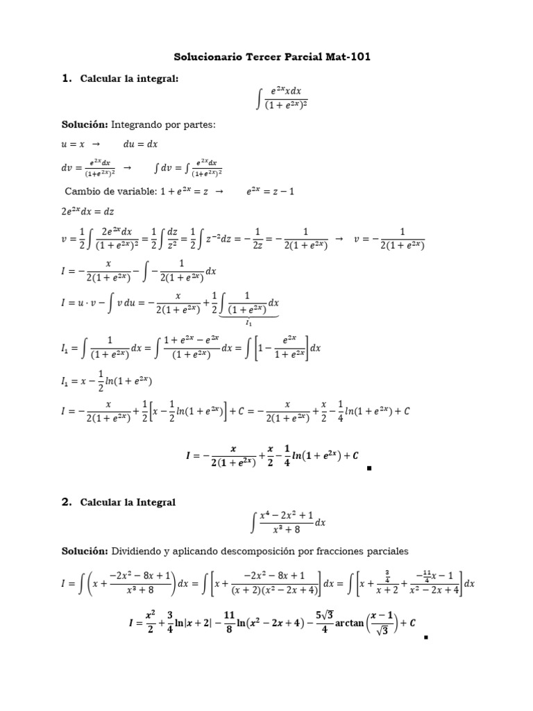 Solucionario Tercer Parcial Mat-101 | PDF