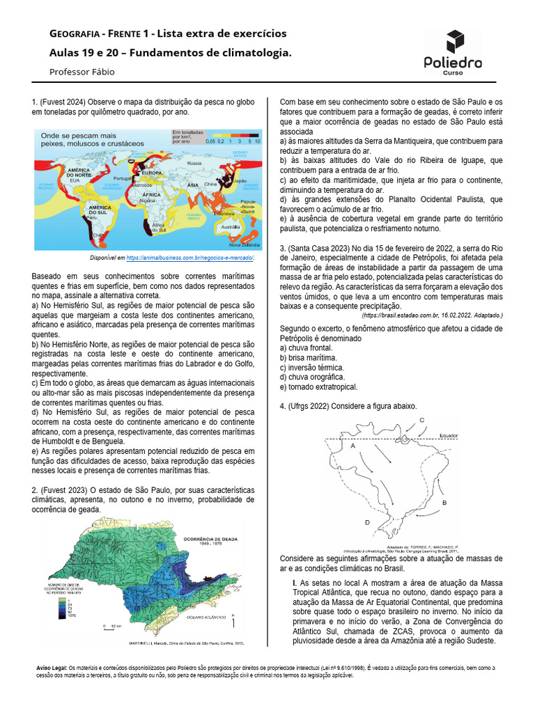 Geo1 Lista Aulas 19 e 20 | PDF | Umidade | Chuva