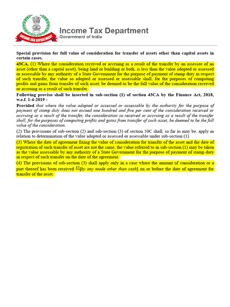 Sec 43CA of Income Tax Act | PDF | Finance & Money Management | Law
