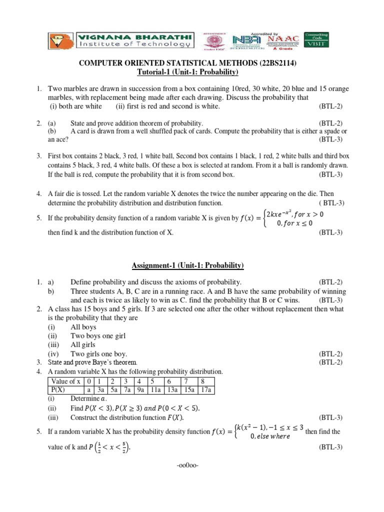 COSM Tutorial-1 | PDF | Probability Distribution | Probability