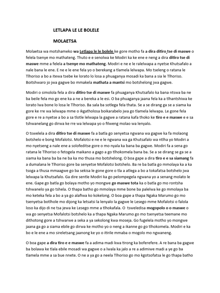 Molaetsa - Letlapa Le Le Bolele | PDF