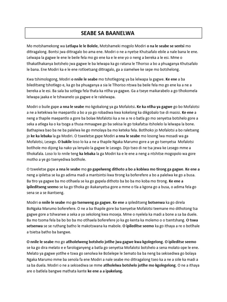 Seabe Sa Baanelwa - Letlapa Le Le Bolele 1 | PDF