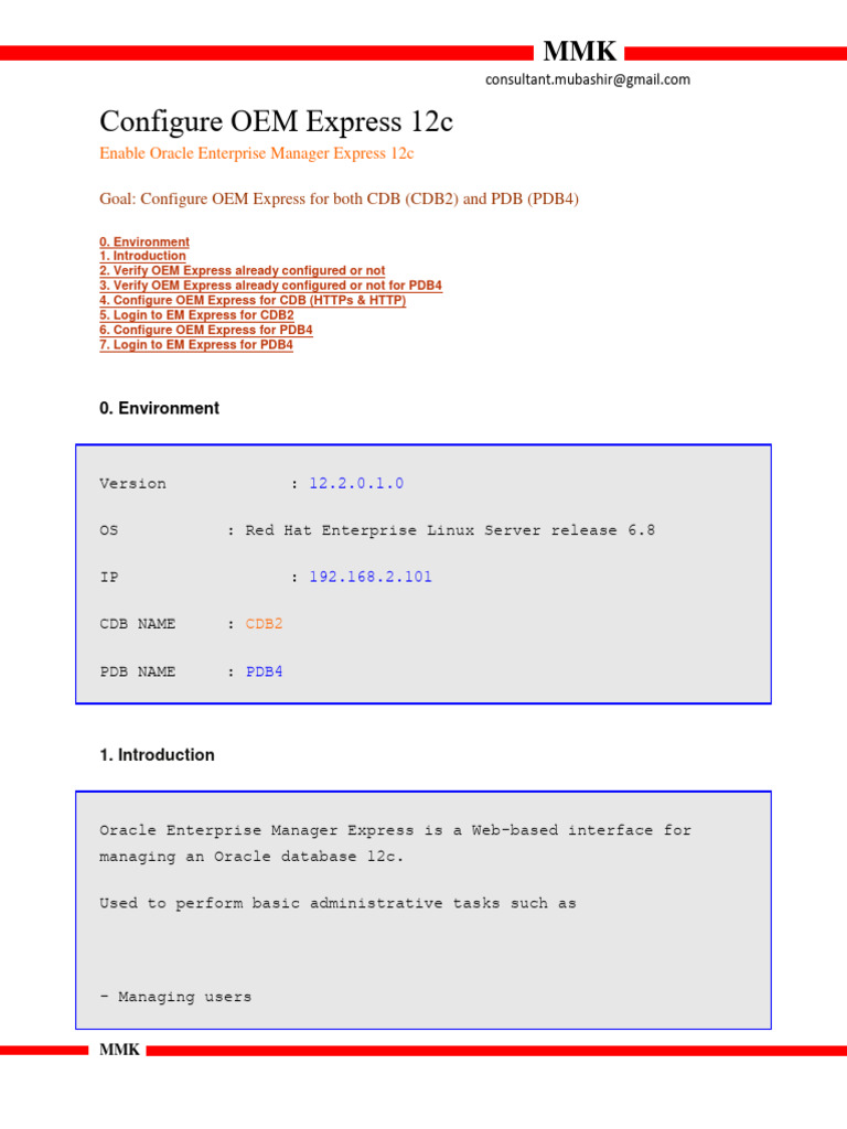 Configure OEM Express 12c | PDF | Databases | Computer Engineering