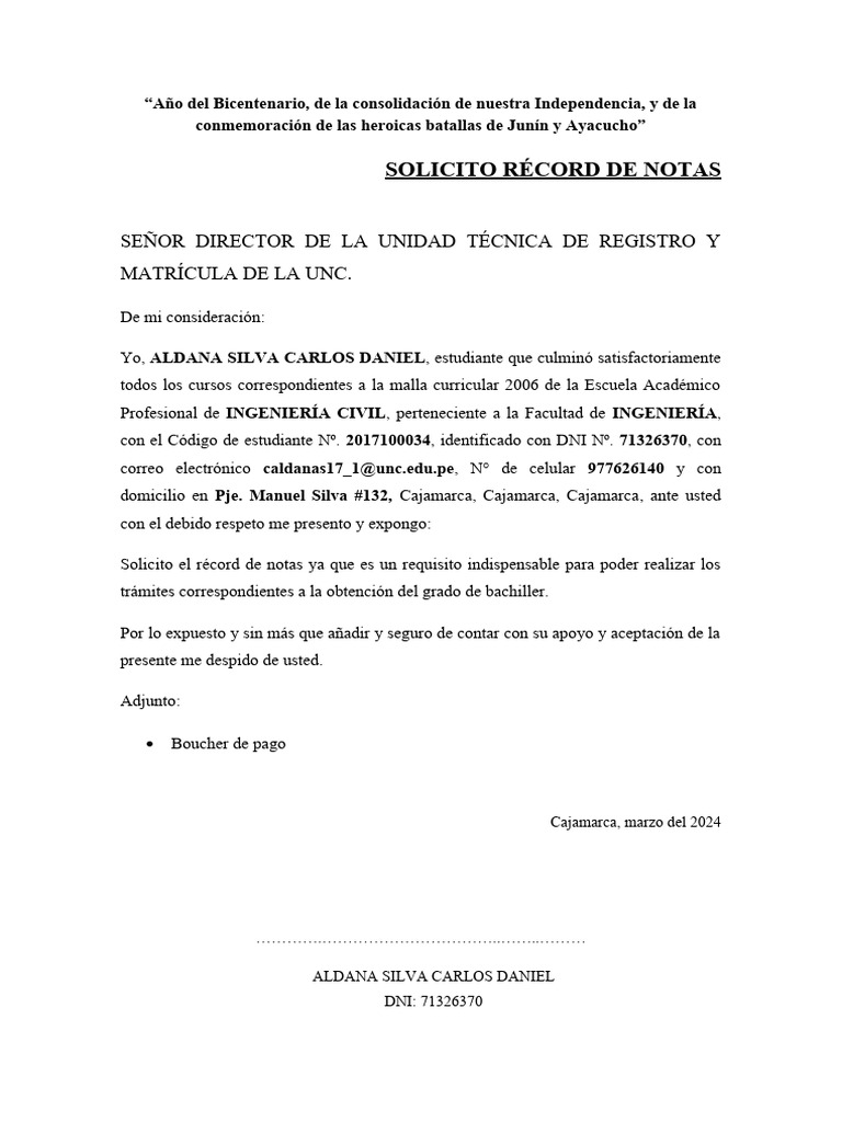 Solicitud de Récord de Notas | PDF