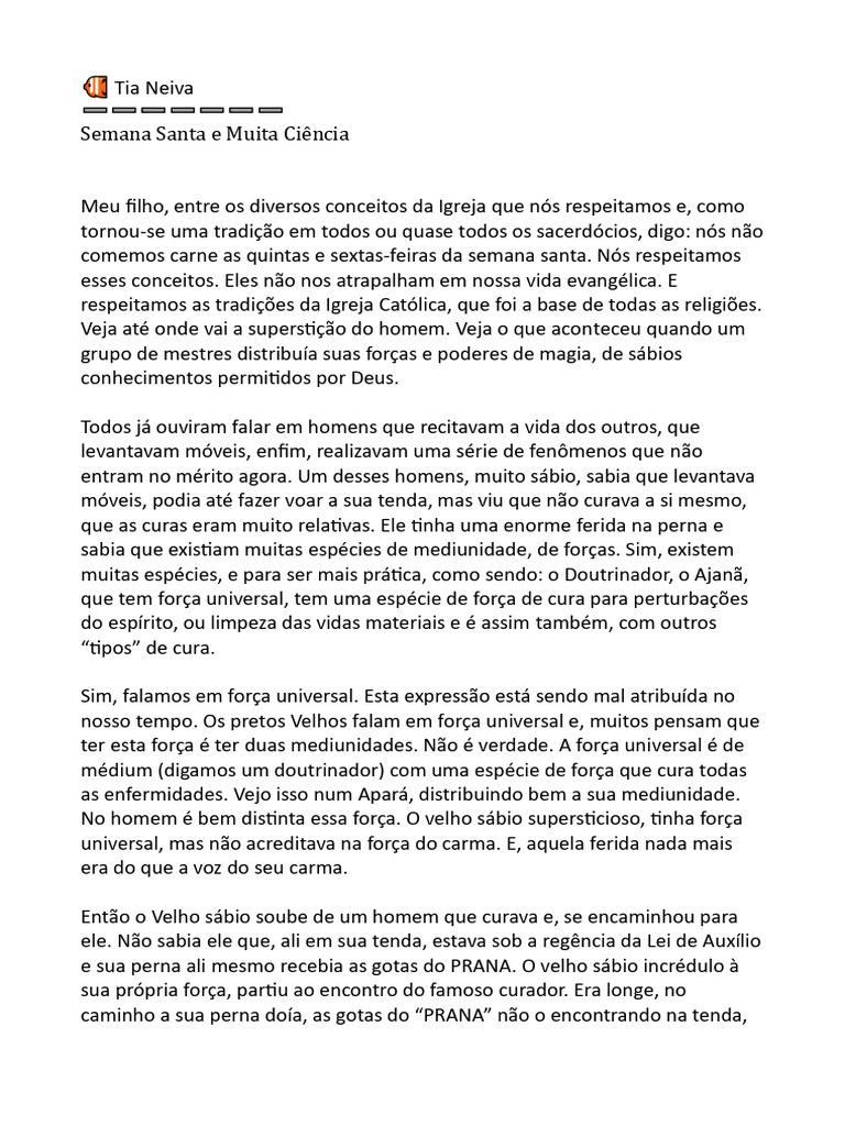 Tia Neiva - Semana Santa e Muita Ciencia | PDF | Sabedoria | Igreja cristã