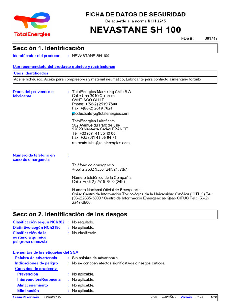 HDS Nevastane SH 100 | Descargar gratis PDF | Residuos | Contaminación