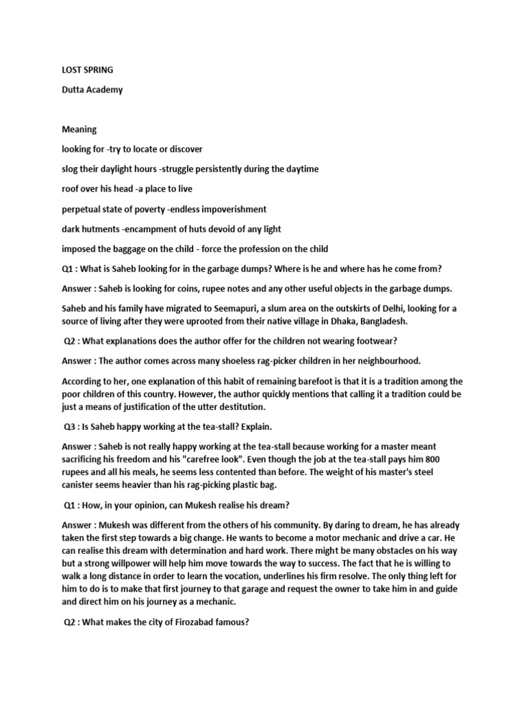 Lost Spring Class 12 English Notes | PDF