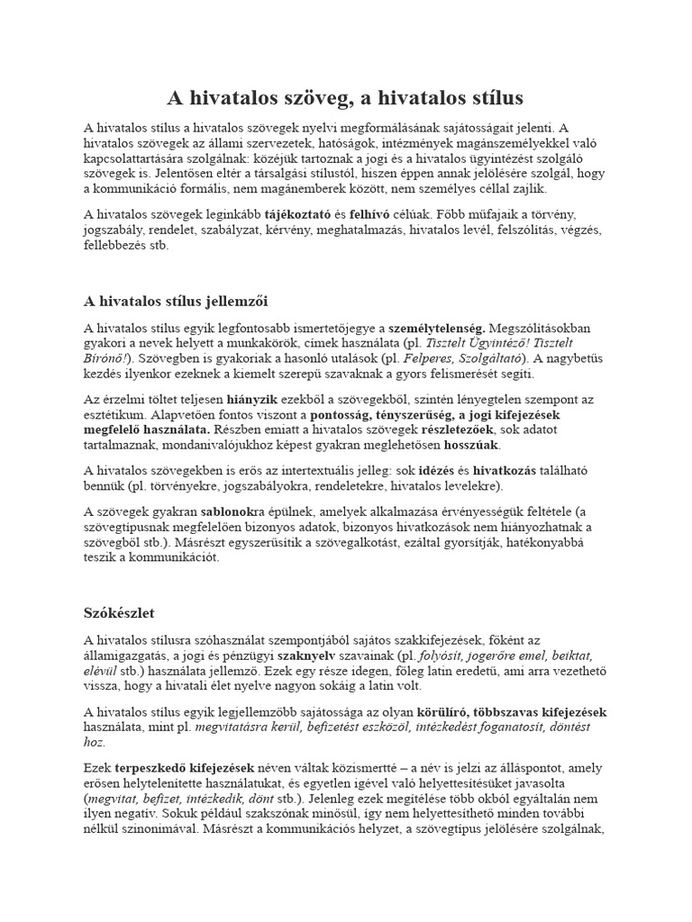 A Hivatalos Stílus | PDF
