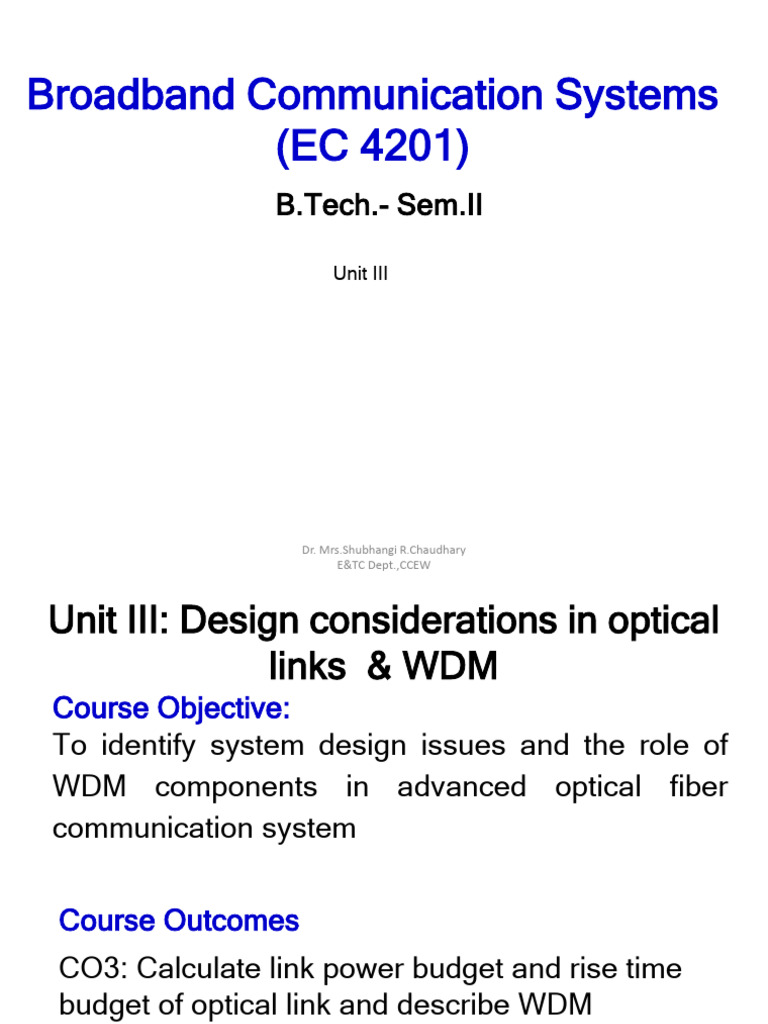 Optical Link Design & WDM Components | PDF | Wavelength Division ...