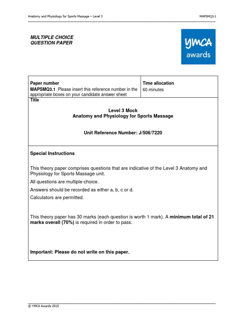 Anatomy and Physiology For Sports Massage Mock Paper | PDF | Human Body ...