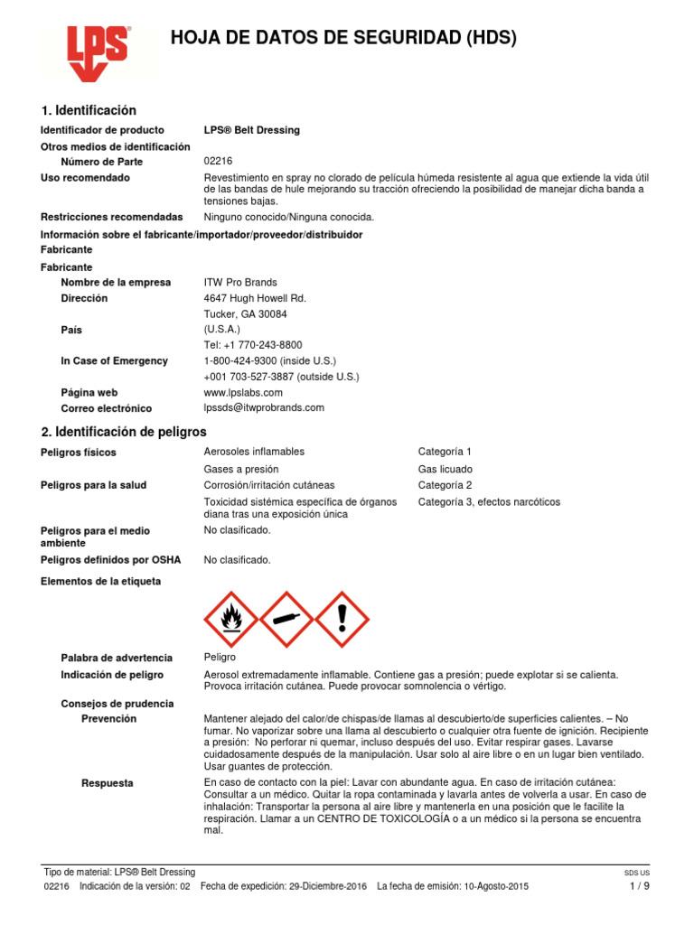 LPS Belt Dressing Loctite | PDF | Agua | Contaminación