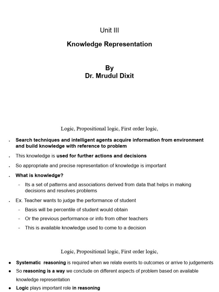 AI Unit3 KnowledgeRepresentation | PDF | Logic | First Order Logic