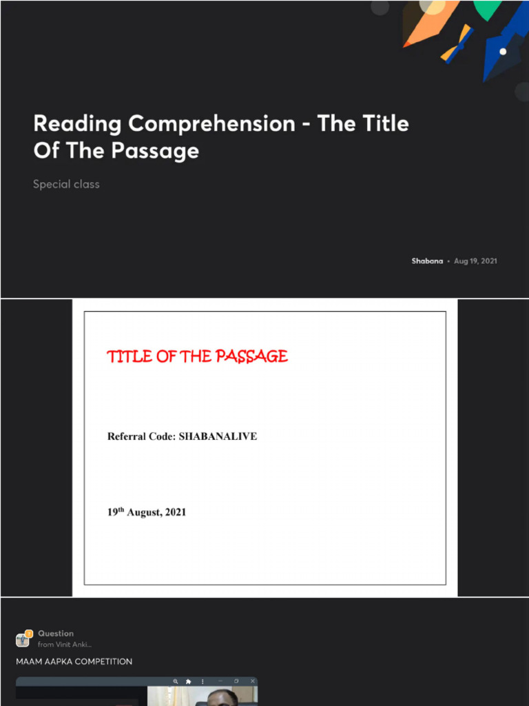 Reading Comprehension The Title of The Passage No Anno | PDF