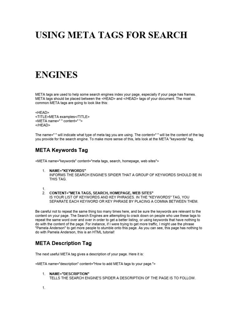 Using Meta Tags For Search Engines | PDF | Tag (Metadata) | Indexes