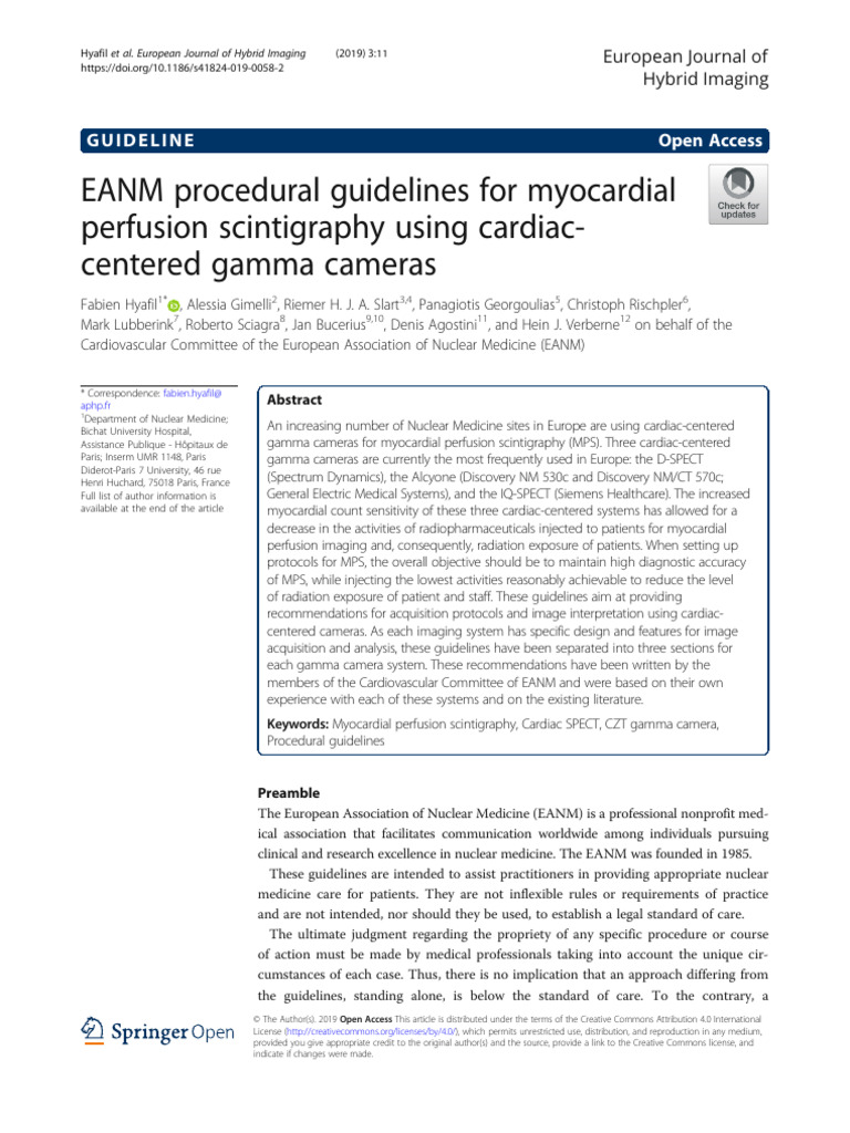 EANM Procedural Guidelines For Myocardial Perfusion Scintigraphy Using Cardiac-Centered Gamma ...