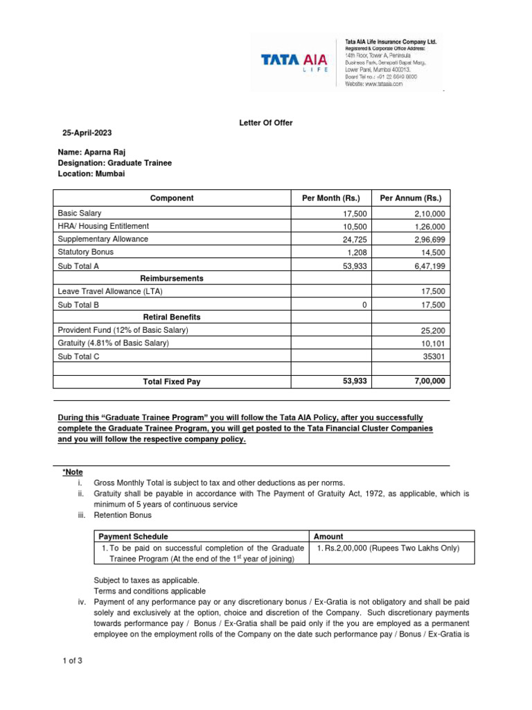 Aparna Raj | PDF | Salary | Gratuity