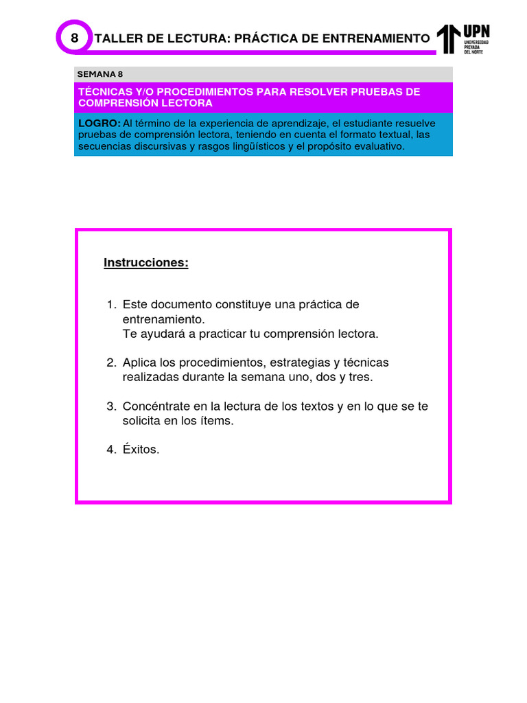 Taller de Comprensión Lectora: Técnicas y Práctica | PDF | Comprensión ...