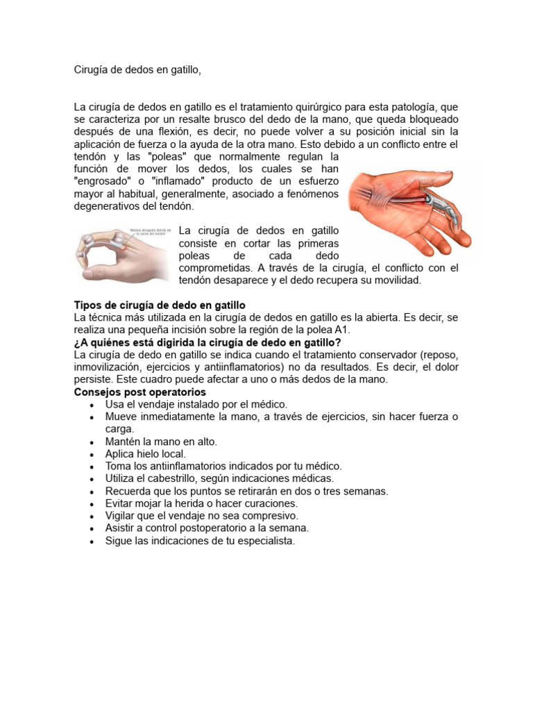 Cirugía de Dedos en Gatillo | PDF | Abdomen | Hueso