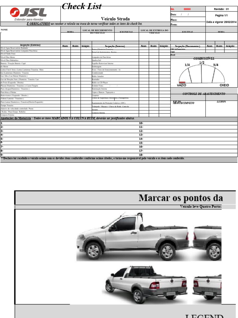 Check List Veiculo Strada PDF Free | PDF | Pneu | Veículos terrestres