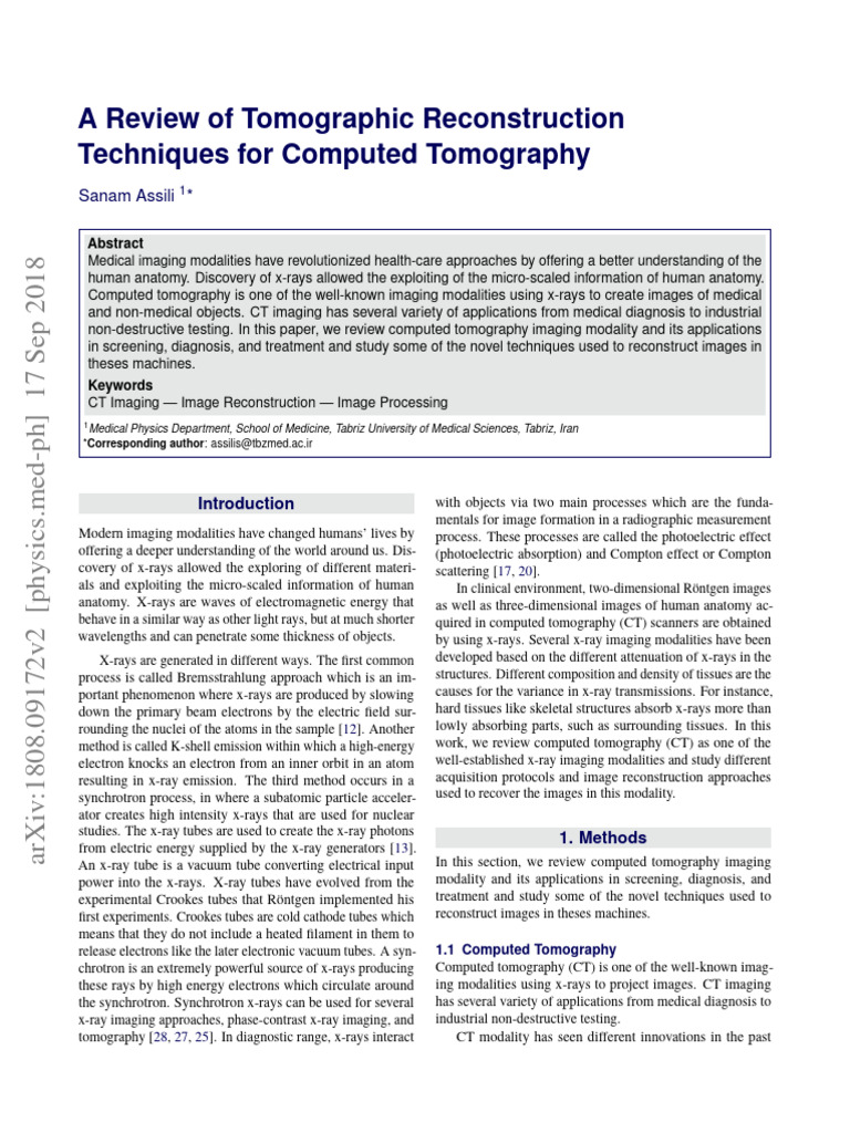 A Review of Tomographic Reconstruction Techniques For Computed Tomography | PDF | Ct Scan ...