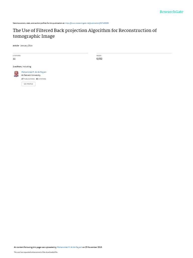 The Useof Filtered Backprojection Algorithmfor Reconstructionoftomographic Image Pdf Ct Scan