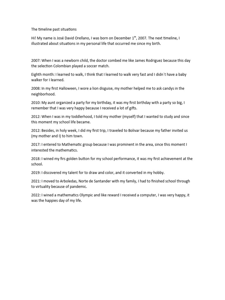 The Timeline of Past Situations | PDF | Human Life Stages | Human ...