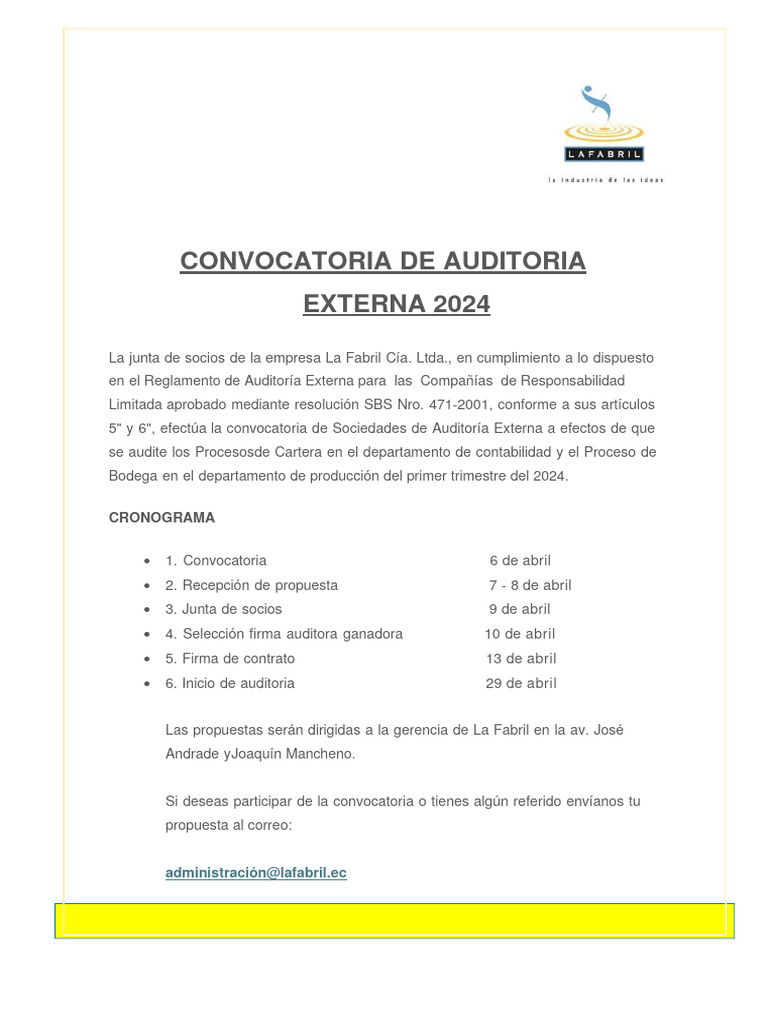 Convocatoria de Auditoria Externa 2024 | PDF