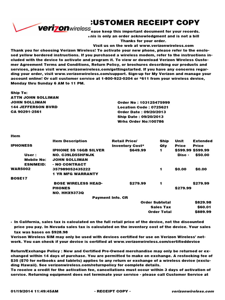 Verizon | PDF | Receipt | Service Industries