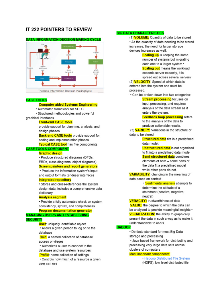 It-222 Reviewer | PDF | Apache Hadoop | Databases