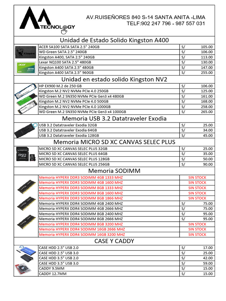 A&M Tecnology - Lista de Precios de Almacenamiento y Case | PDF | Computer Engineering ...