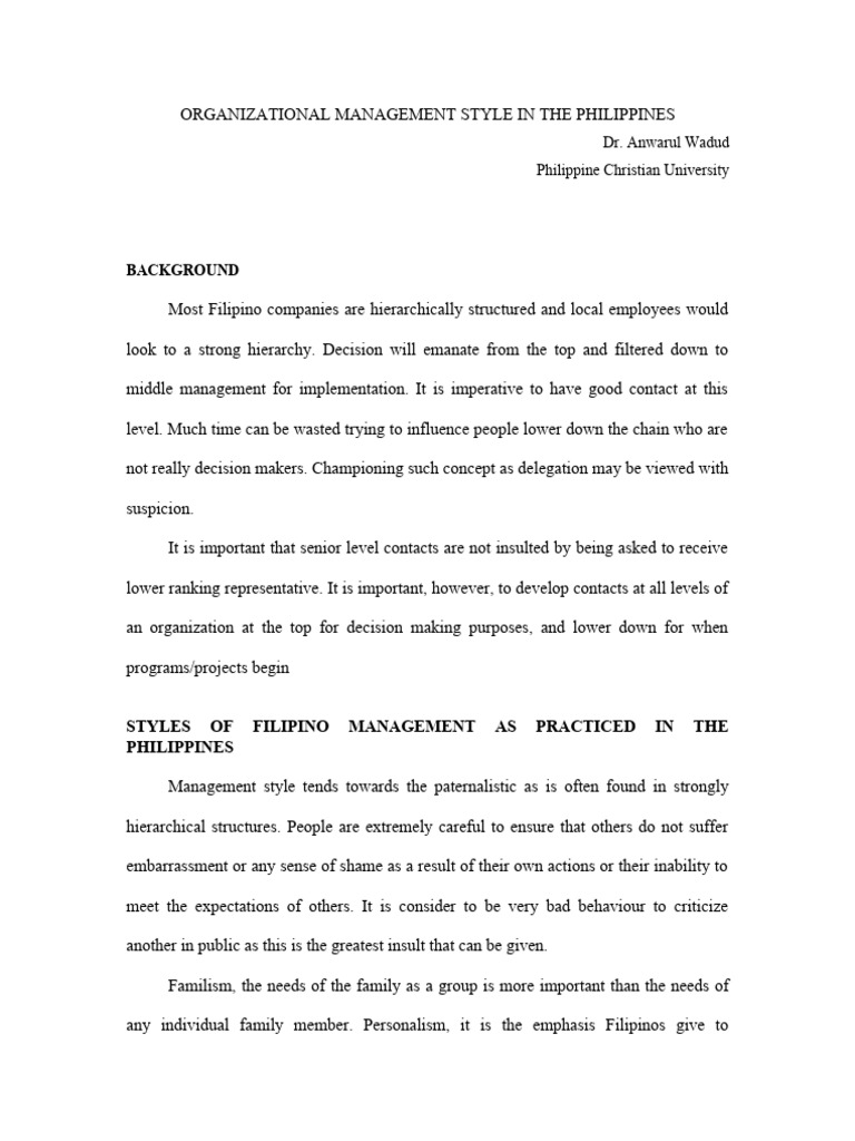 Filipino Management Styles Explained | PDF | Psychology | Social Psychology