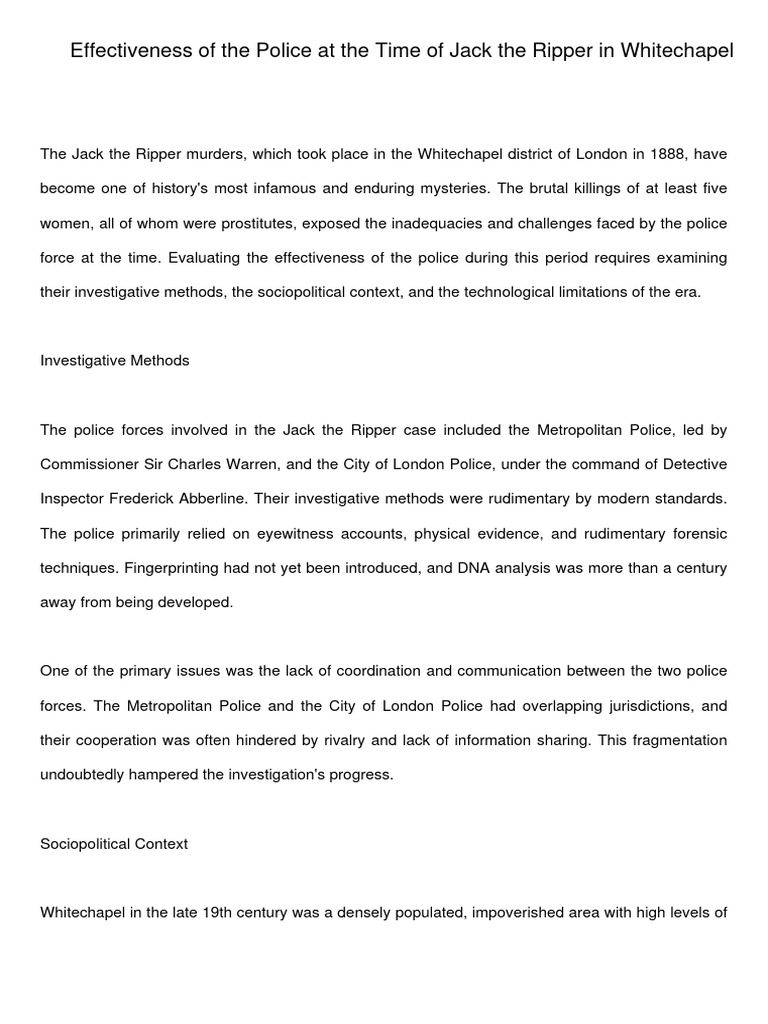 Victorian Policing and Jack the Ripper | PDF | Jack The Ripper | Police