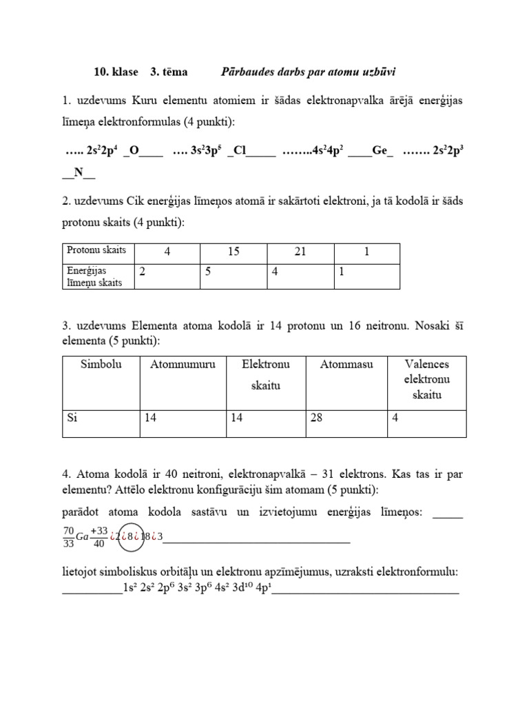 10 - KL - ATOMA UZBŪVE Pārbaudes Darbs | PDF