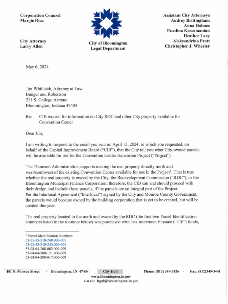 March 6 2024 Letter To Jim Whitlatch Re City-Owned Real Property For ...