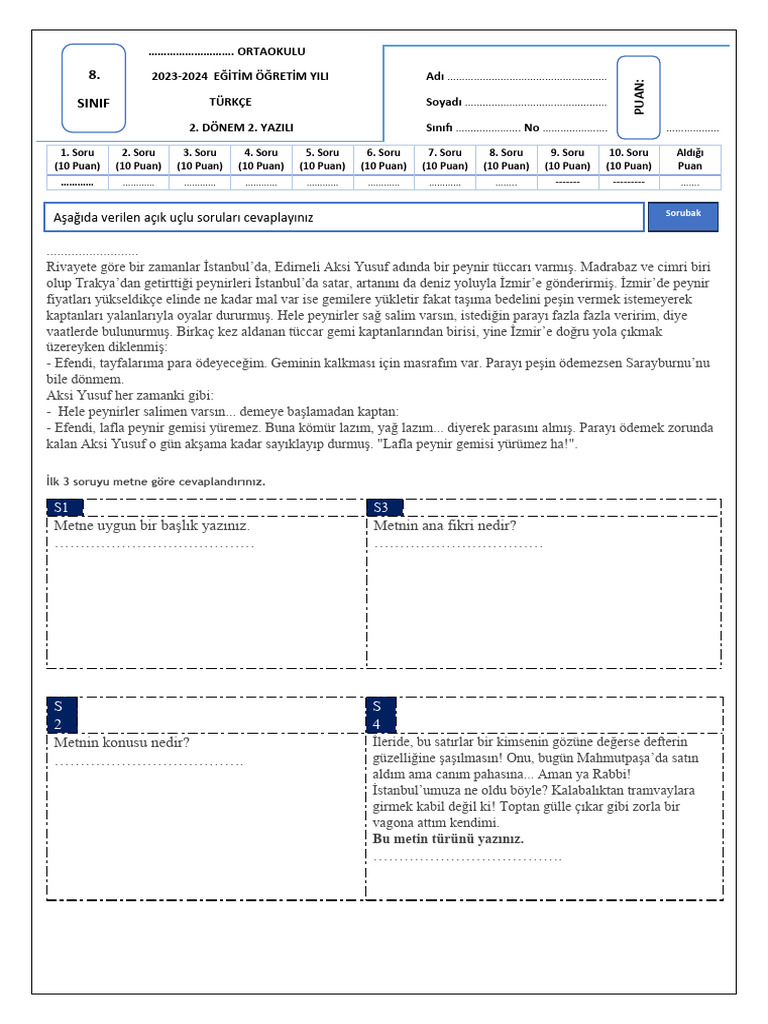 8 Sinif Turkce Sorubak Com 2d2y AVKT TLF 505078454 | PDF