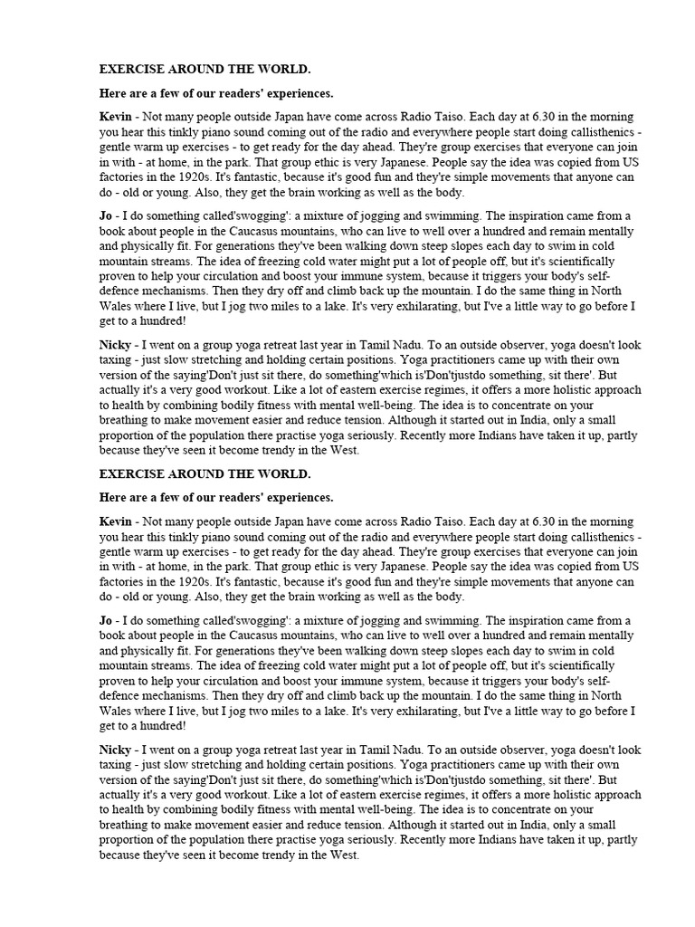 Exercise Around The World | PDF | Physical Fitness | Pilates