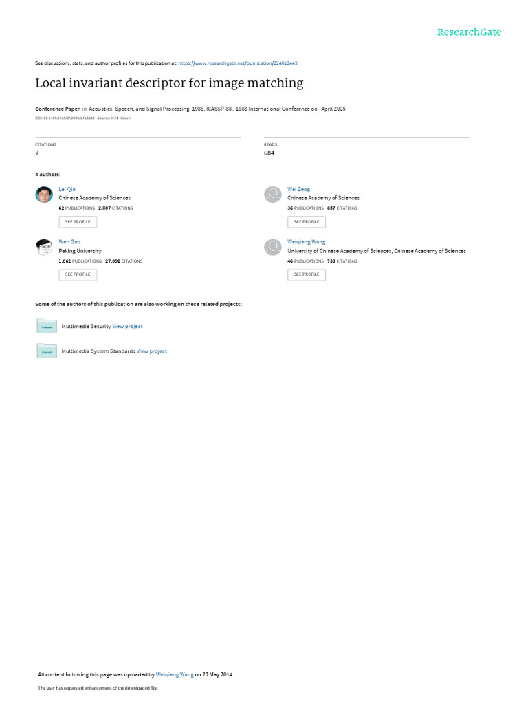 Local Invariant Descriptor For Image Matching | PDF | Algorithms | Applied Mathematics