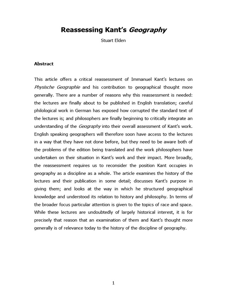 Reassessing Kant's: Geography | PDF | Immanuel Kant | Space