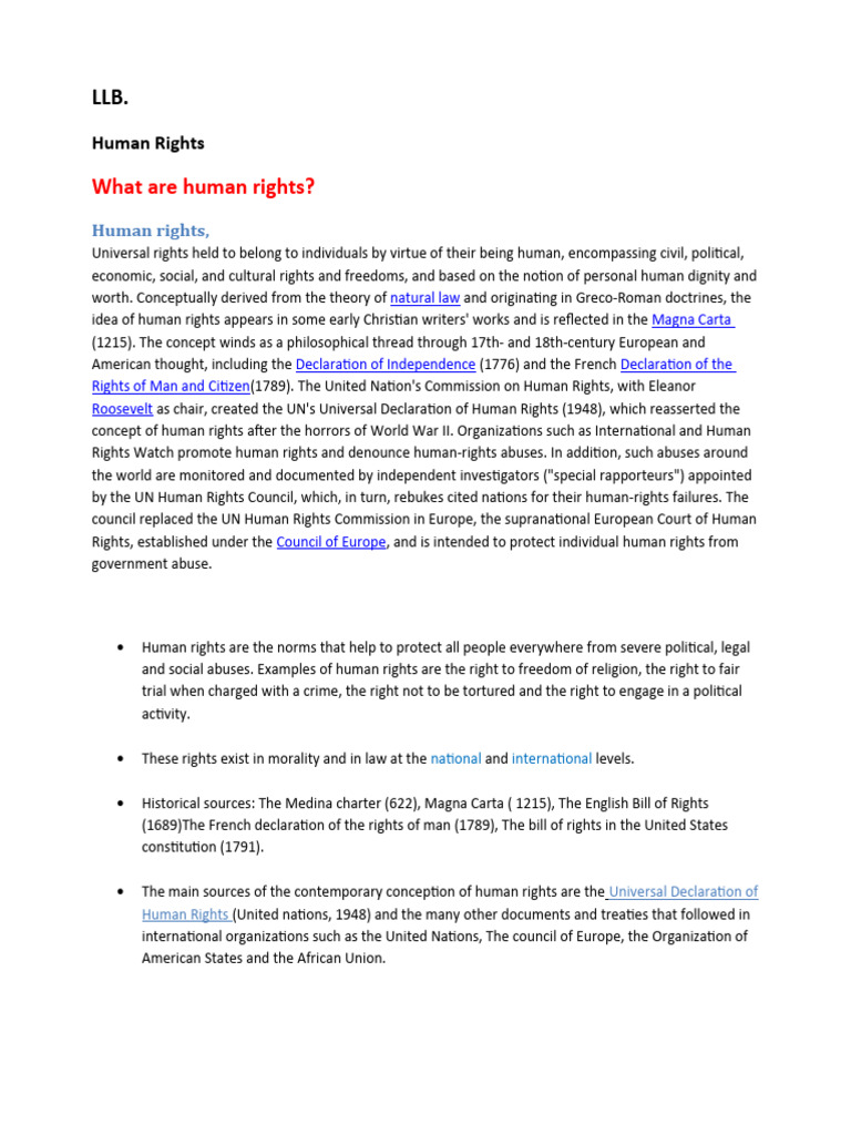 LLB, HR 1 | PDF | Human Rights | Treaty