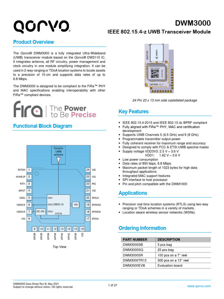 DWM3000 Data Sheet | PDF | Ultra Wideband | Integrated Circuit